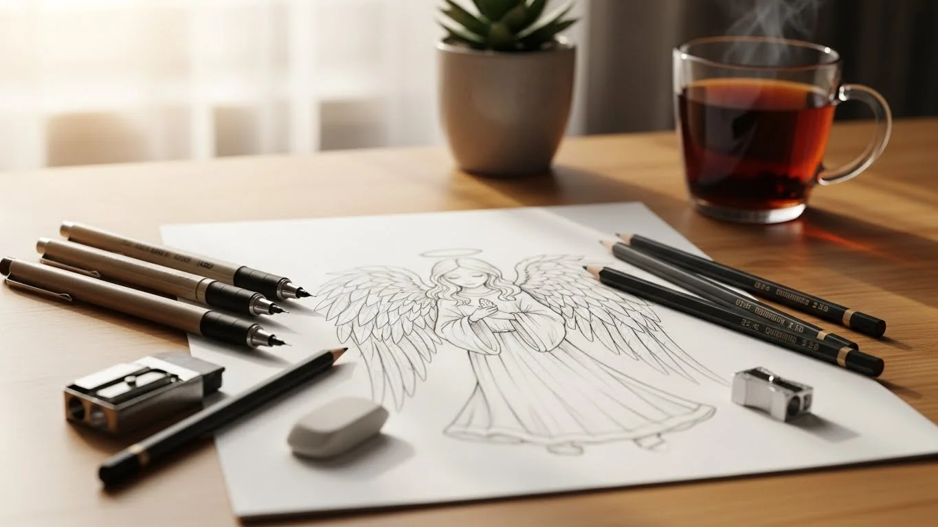 How to Draw an Angelic Christmas Angel Tattoo With Soft Lines ...